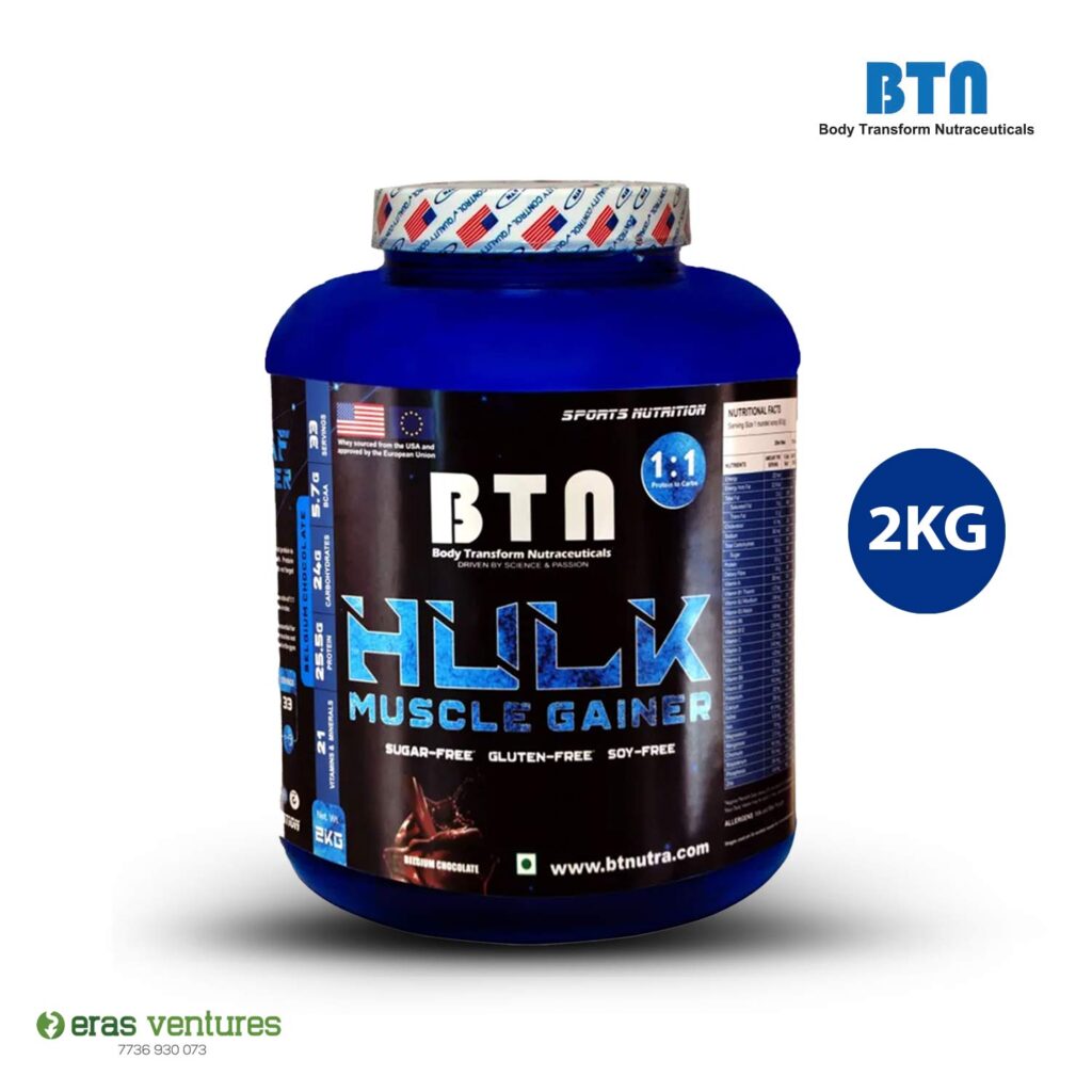 BTN - HULK MUSCLE GAINER (2 KG) - SUGAR FREE - GLUTEN FREE - Eras Ventures