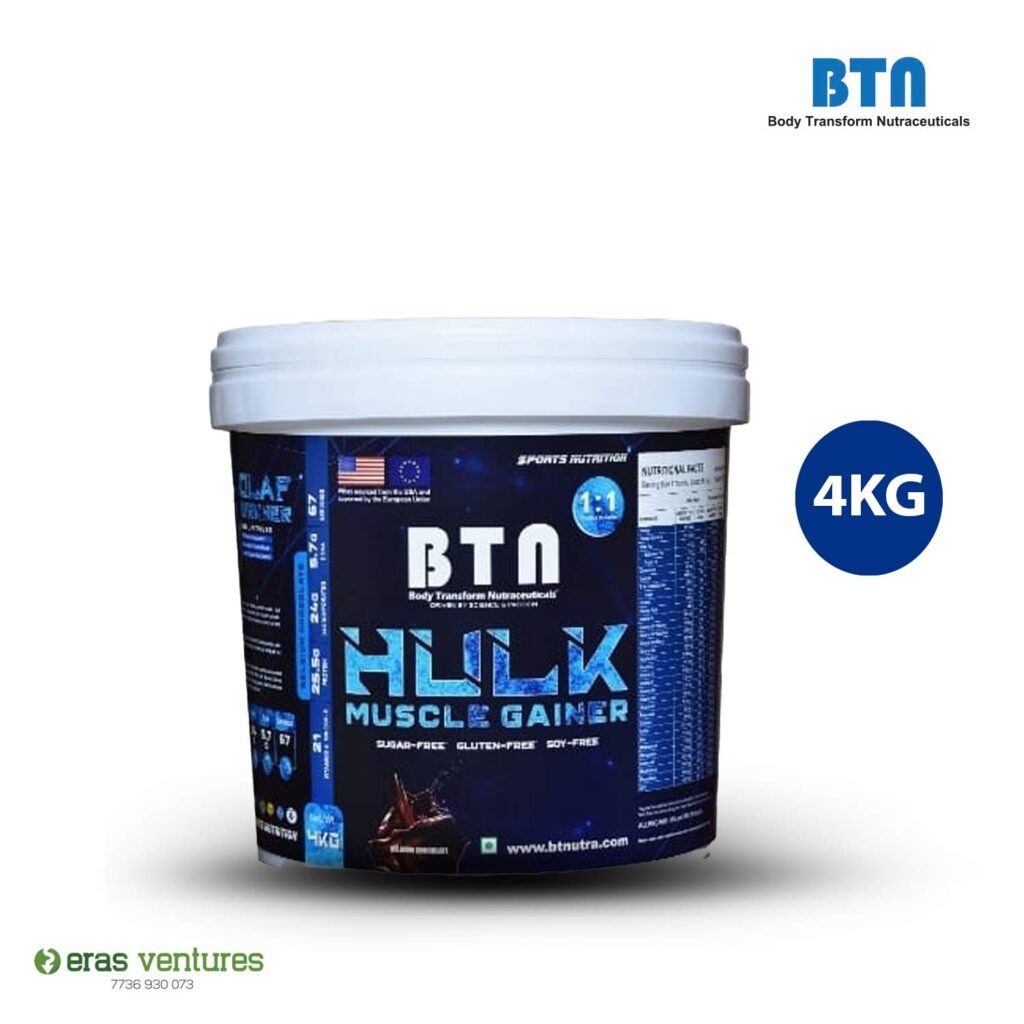 BTN - HULK MUSCLE GAINER (4 KG) - SUGAR FREE - GLUTEN FREE - Eras Ventures
